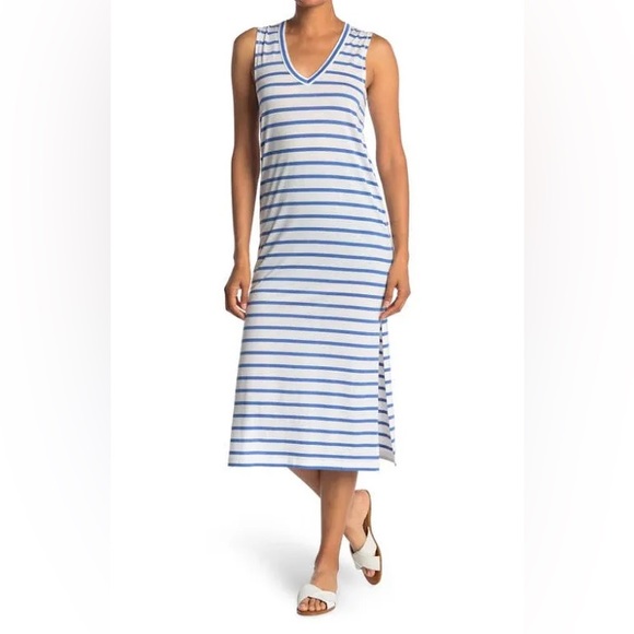 rag & bone | Dresses | Rag Bone Phoenix Vee Blue White Striped Vneck Sleeveless Midi Dress ...